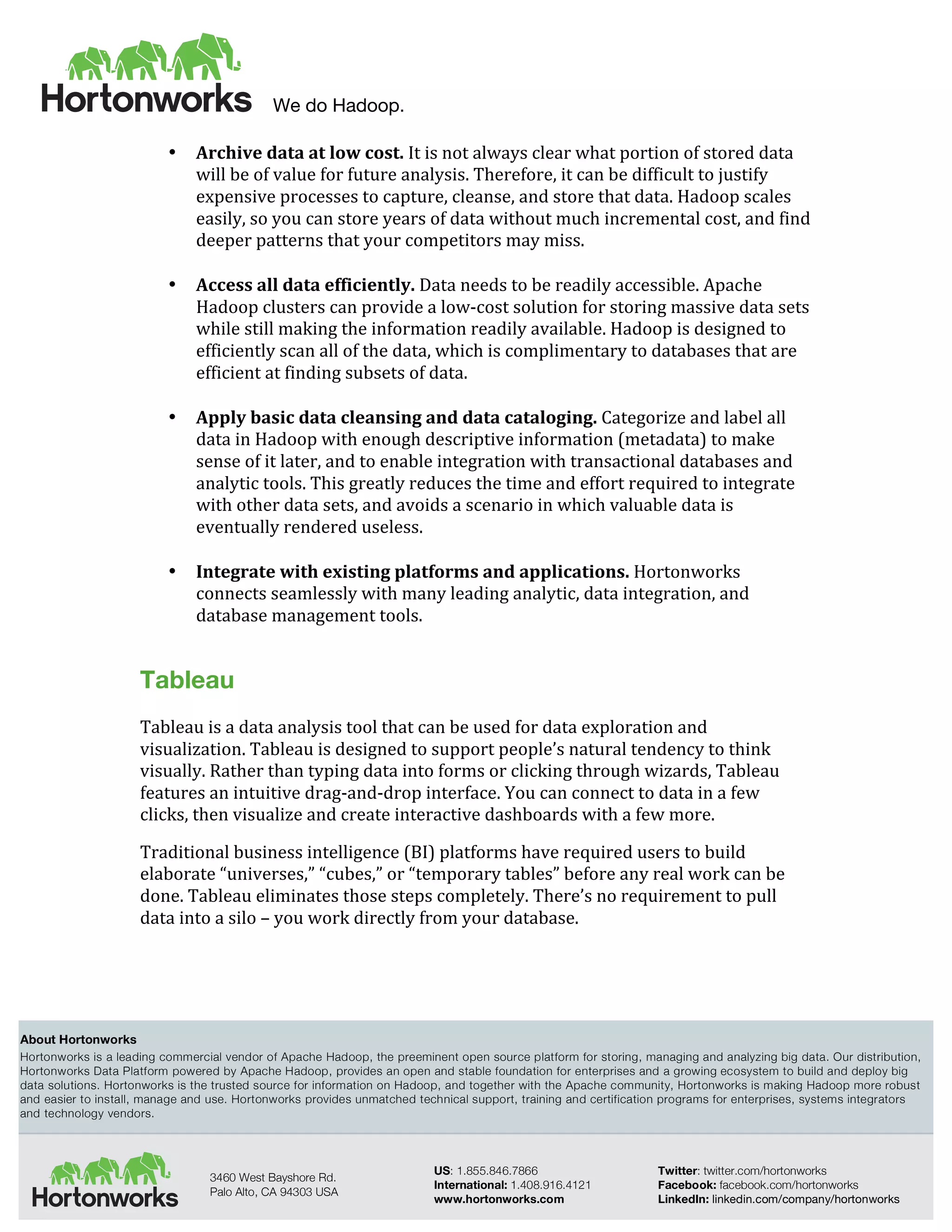 Using Tableau with Hortonworks Data Platform | PDF