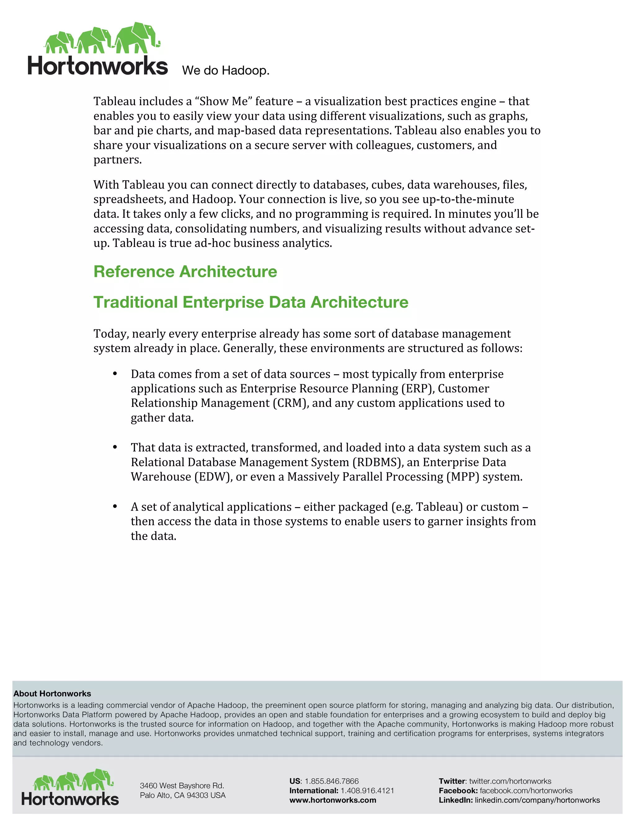 Using Tableau with Hortonworks Data Platform | PDF