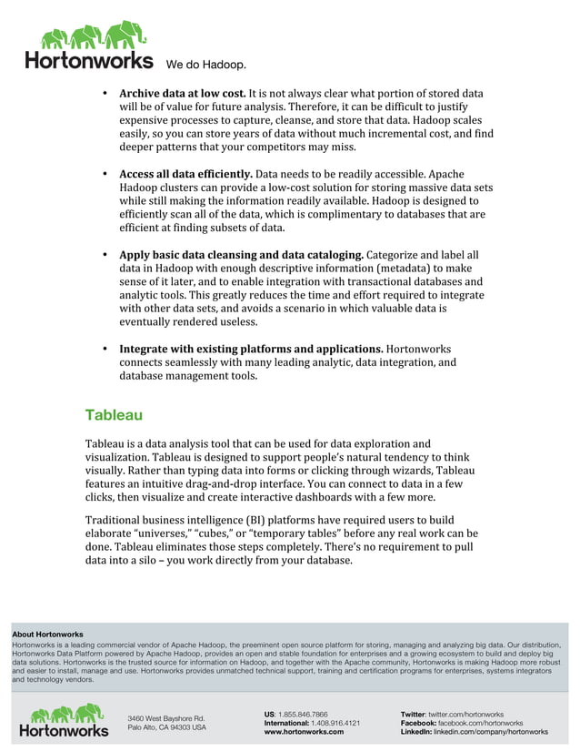 Using Tableau With Hortonworks Data Platform Pdf Cloud Computing Internet
