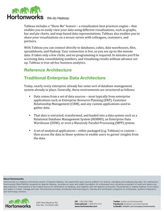Using Tableau with Hortonworks Data Platform | PDF