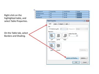 Using tables and columns in Microsoft Word | PPTX