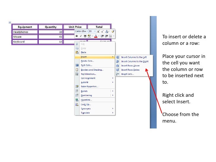 Using tables and columns in Microsoft Word
