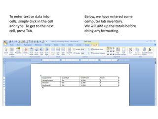 Using tables in Microsoft Word | PPTX | Desktop Publishing | Computer ...