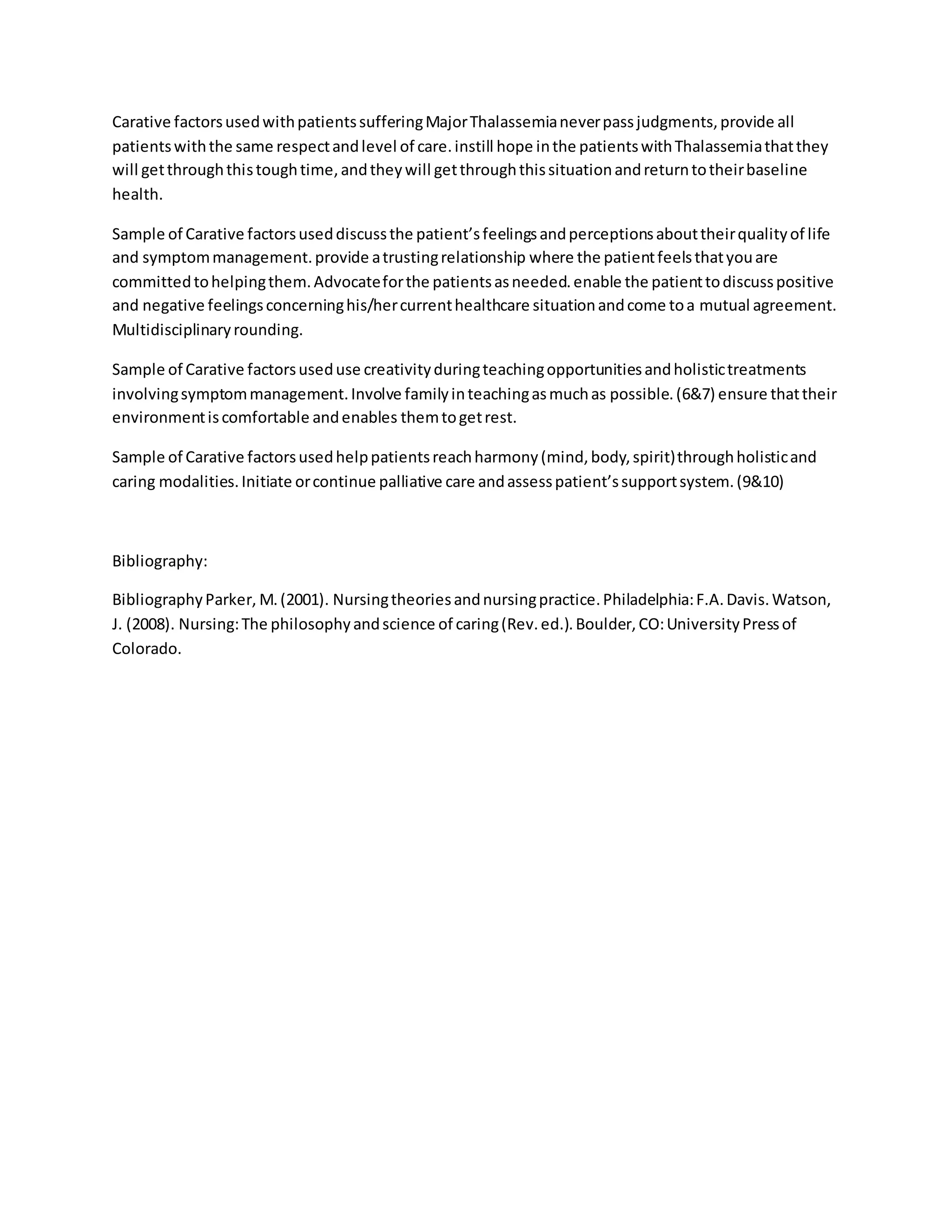 Using the 8 caring factors from a quality care model | DOCX