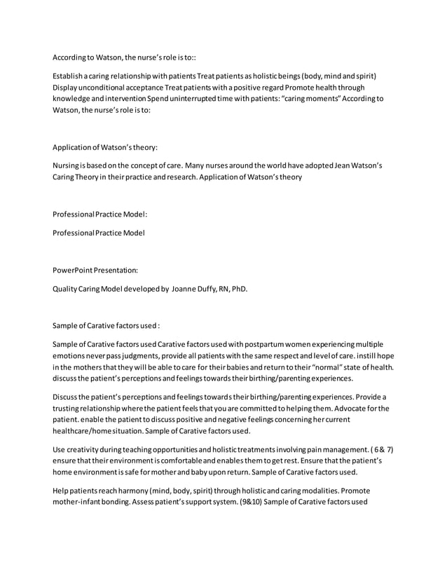 Using the 8 caring factors from a quality care model | DOCX