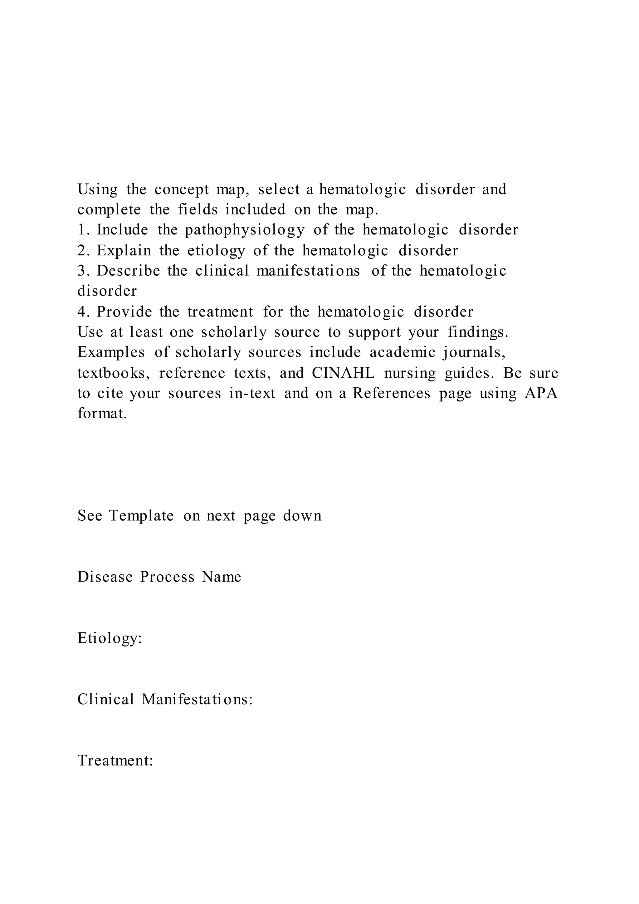 Using the concept map, select a hematologic disorder and com | DOCX