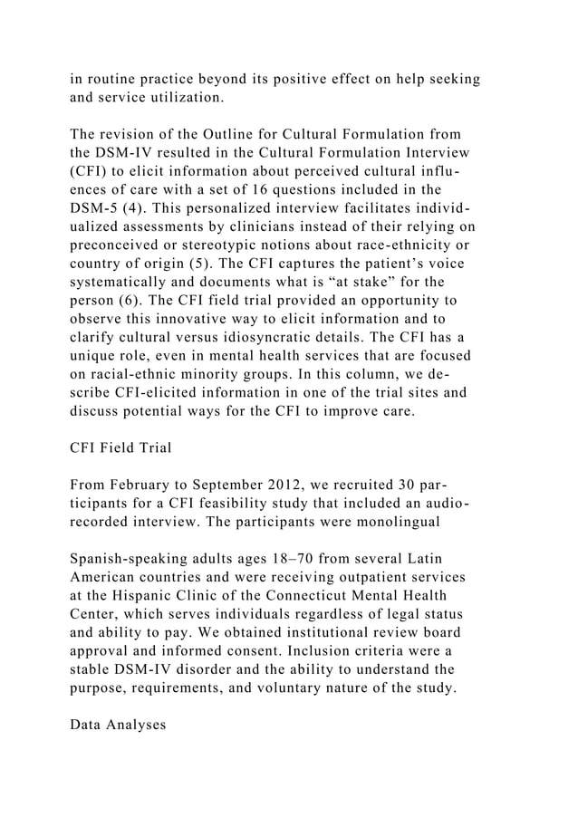 Using the Cultural Formulation Interview to BuildCulturally .docx ...