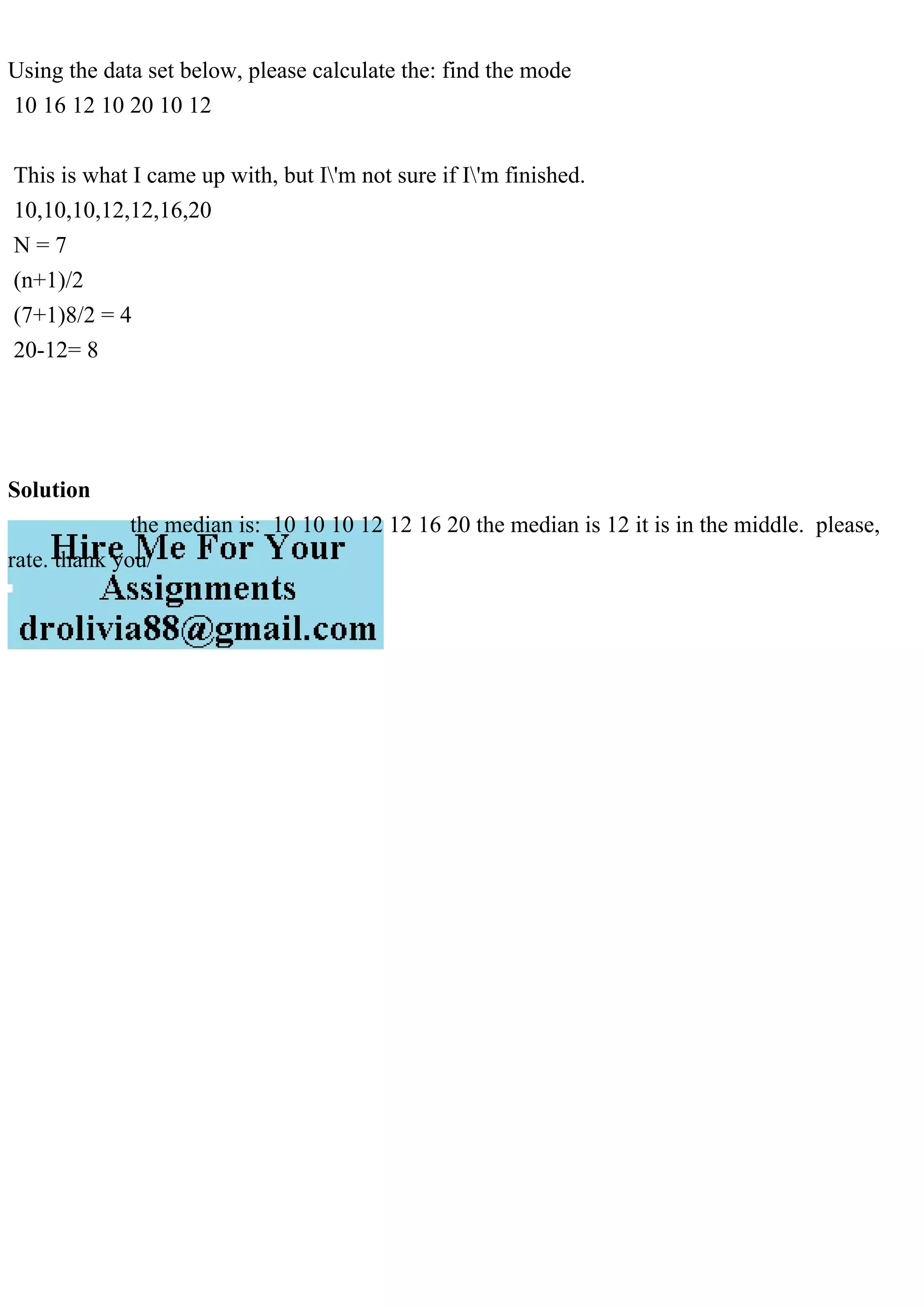 Using the data set below, please calculate the find the mode 10 1.pdf