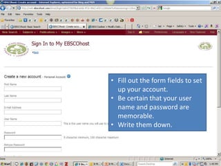 Using the Ebscohost Research Databases final | PPT
