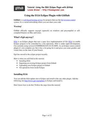 Using The EGit Eclipse Plugin With Git Hub | PDF