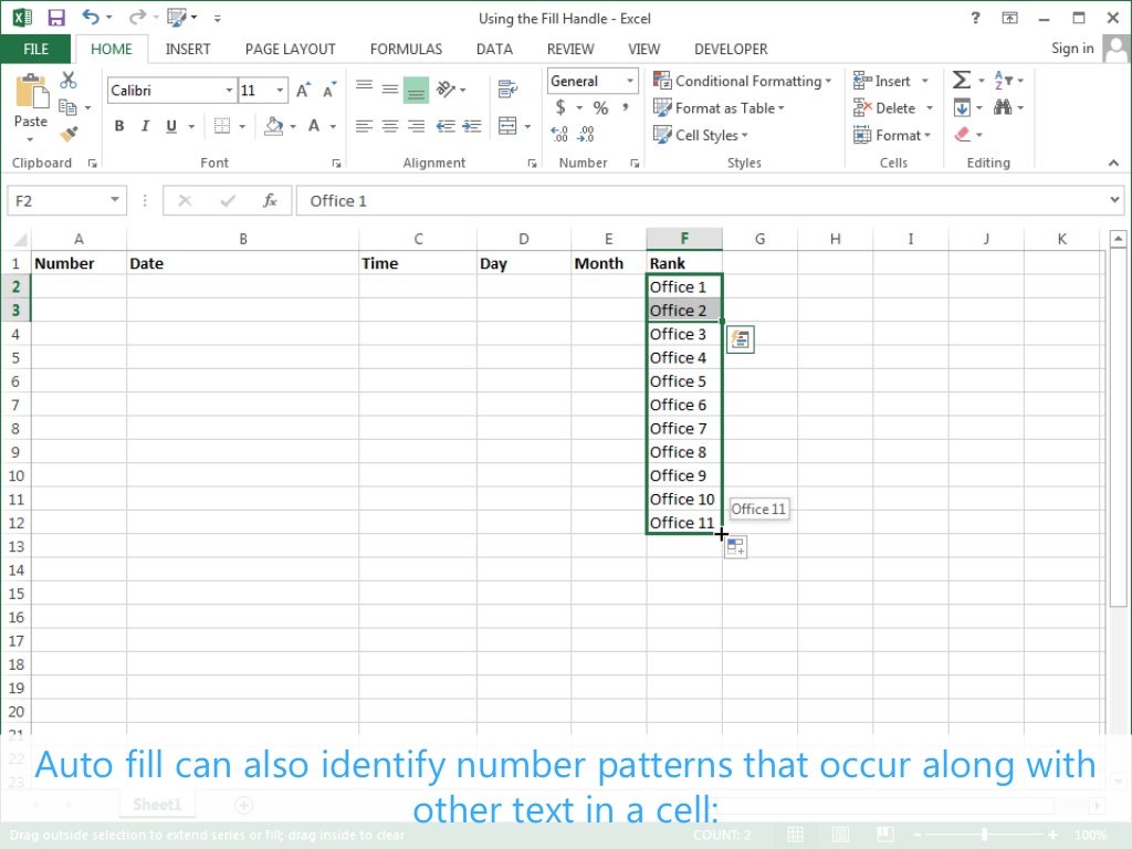 Using the Fill Handle - Excel 2013 Tutorial