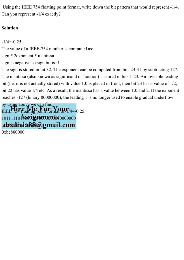 Using the IEEE 754 floating point format, write down the bit pattern .pdf | Computing ...