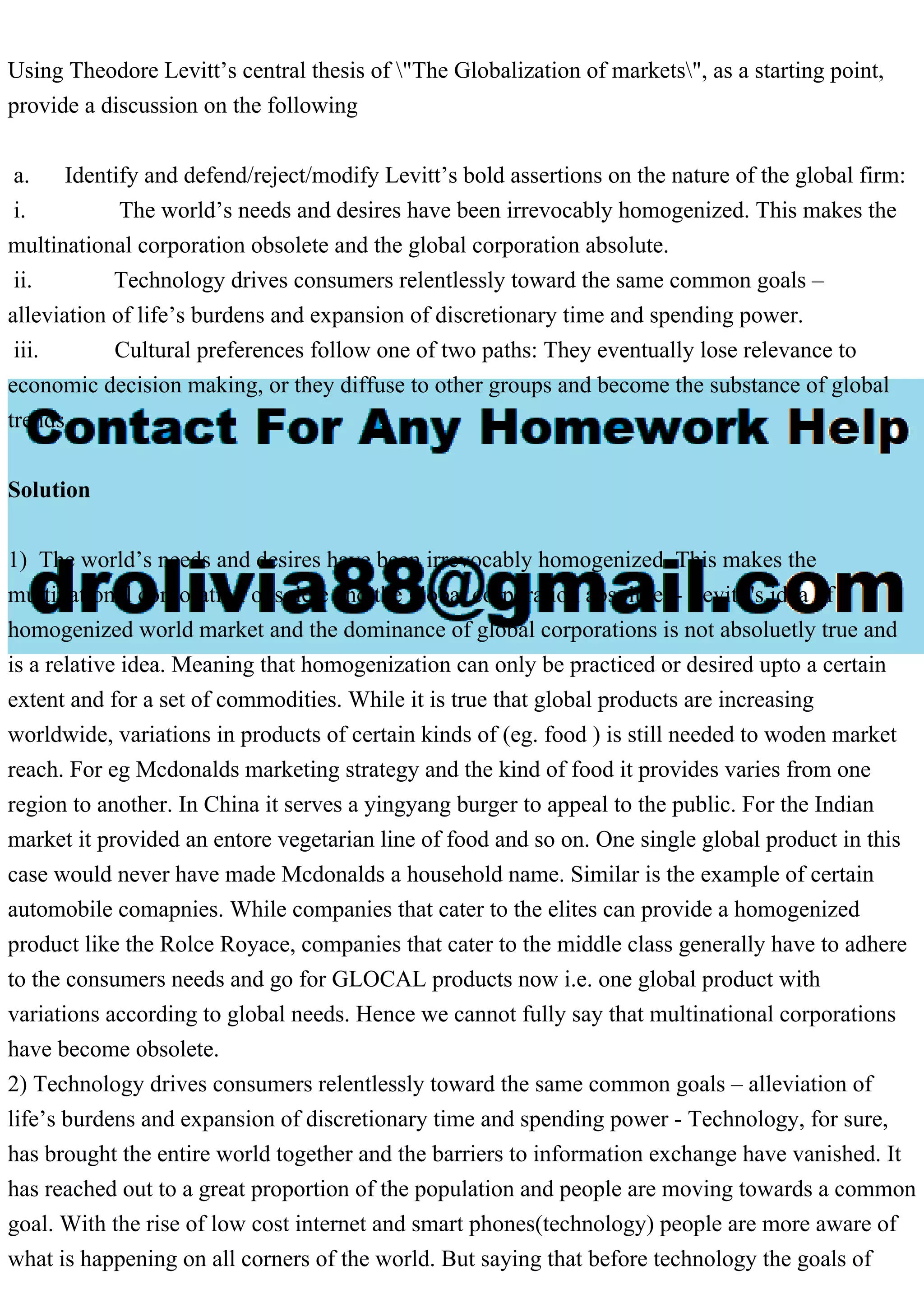 Using Theodore Levitt’s central thesis of The Globalization of mar.pdf