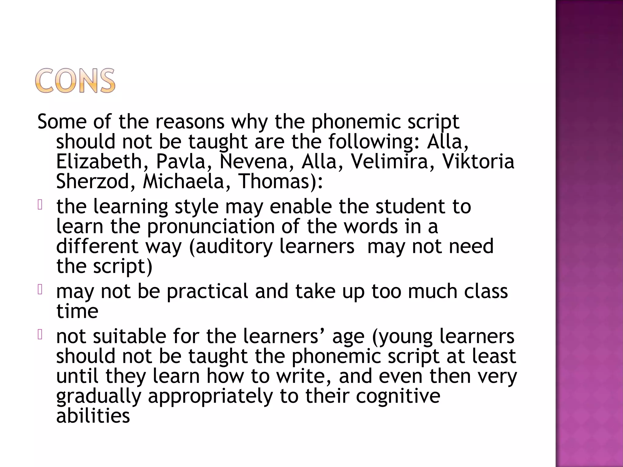 Using the phonemic script | PPT