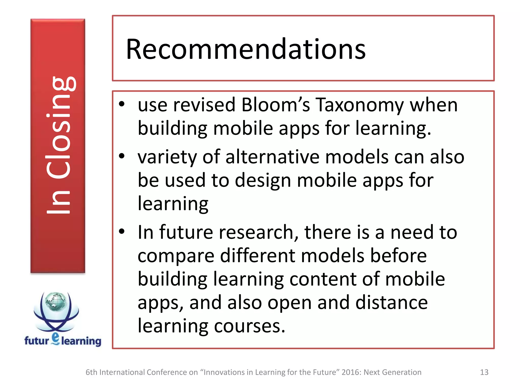 Using the revised bloom taxonomy in designing mobile apps | PPT