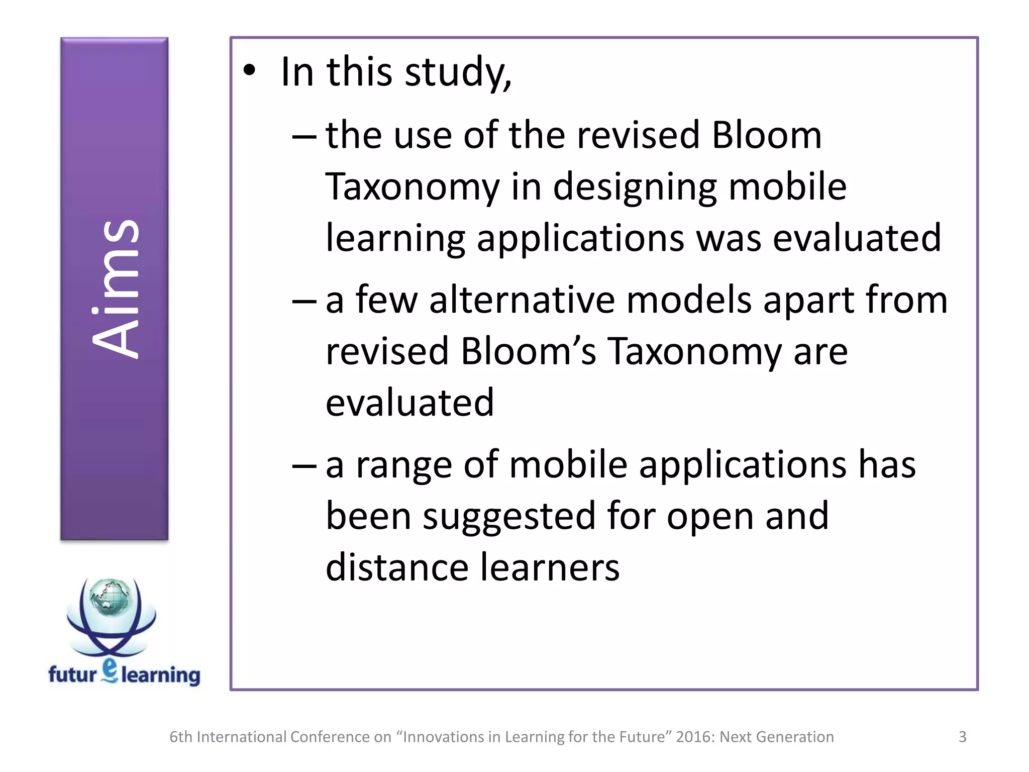 Using the revised bloom taxonomy in designing mobile apps | PPT