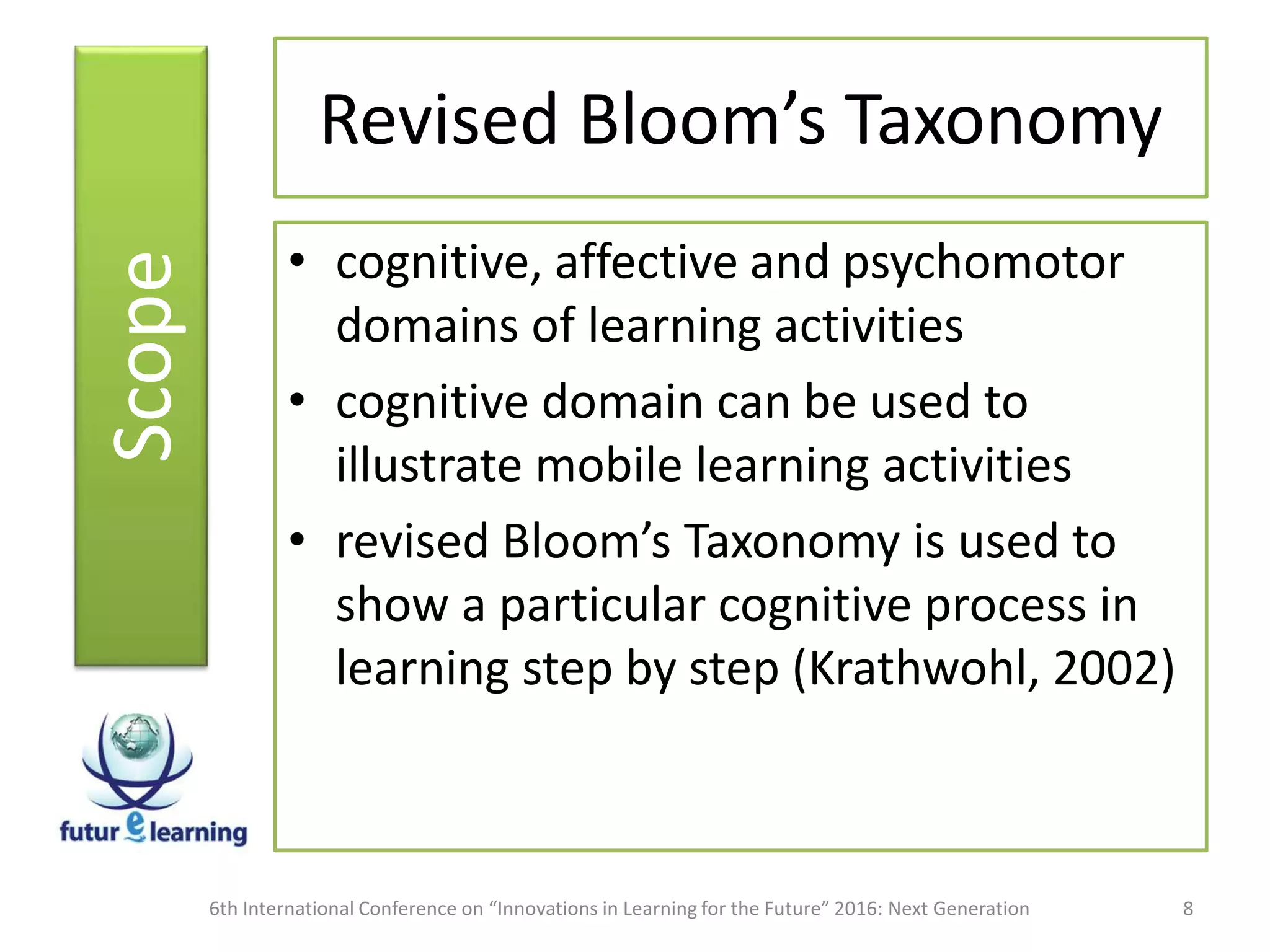 Using the revised bloom taxonomy in designing mobile apps | PPT