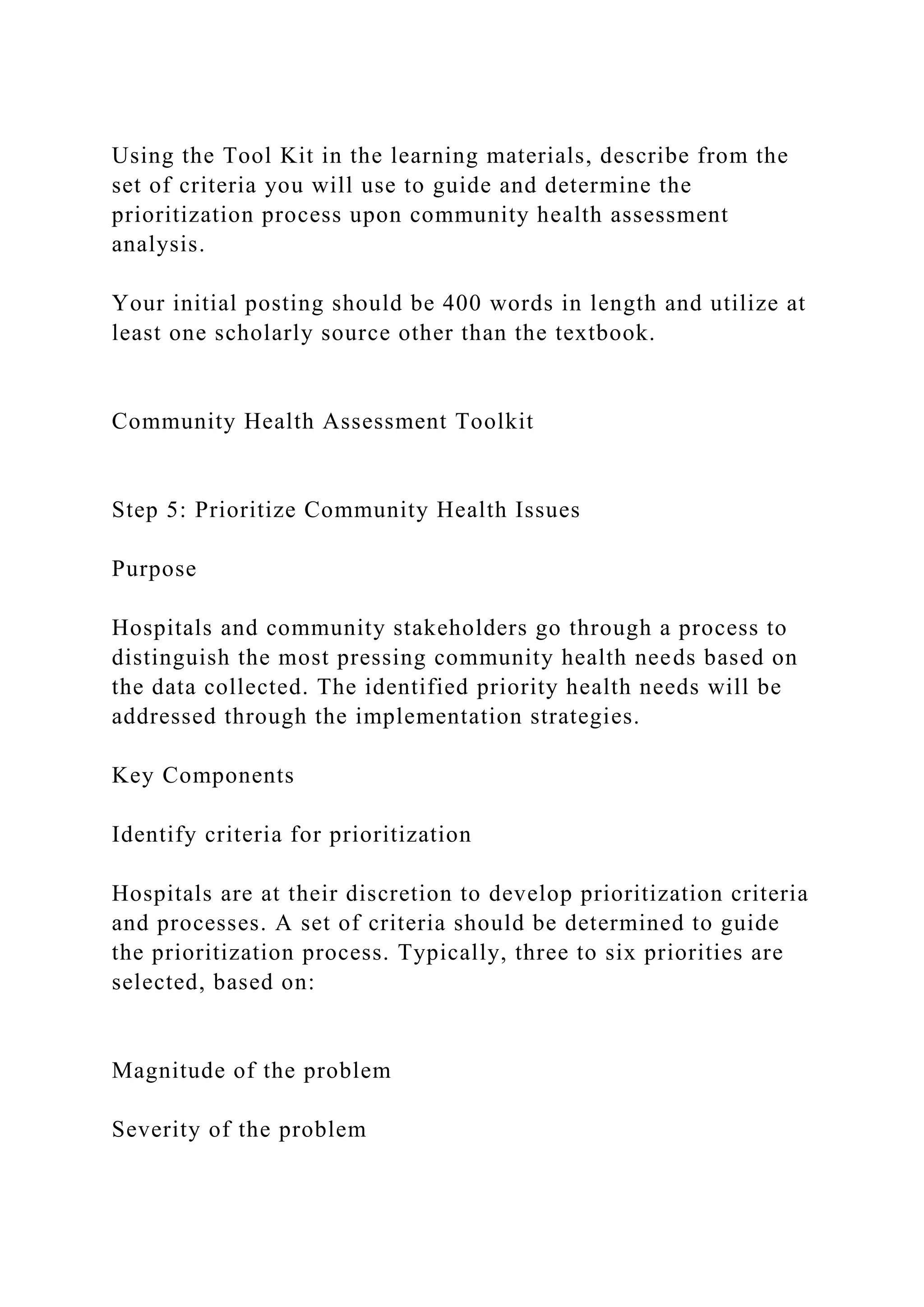 Using the Tool Kit in the learning materials, describe from the set .docx