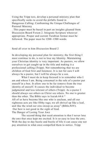 Using the Tripp text, develop a personal ministry plan that specific.docx