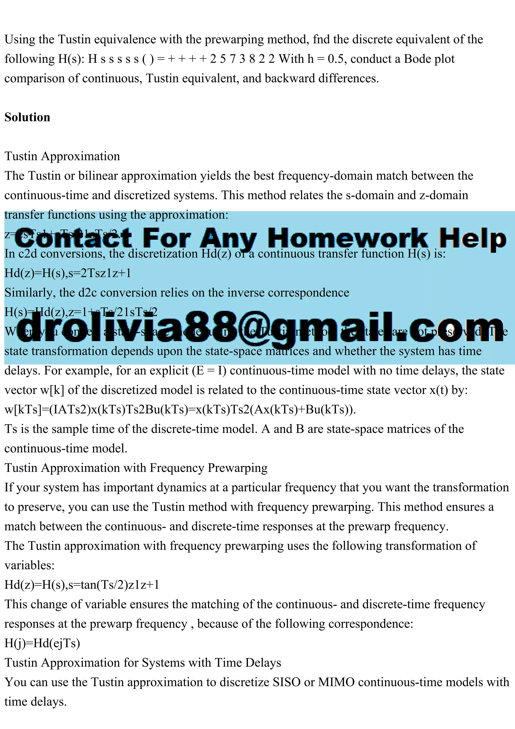 Using the Tustin equivalence with the prewarping method, fnd the dis.pdf