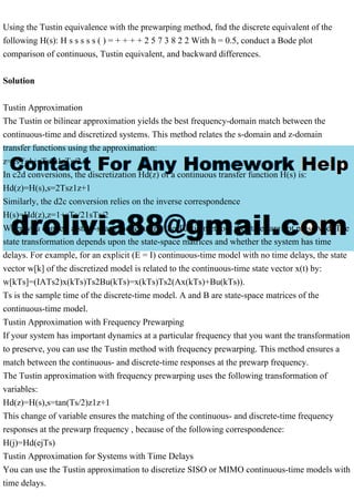 Using the Tustin equivalence with the prewarping method, fnd the dis.pdf