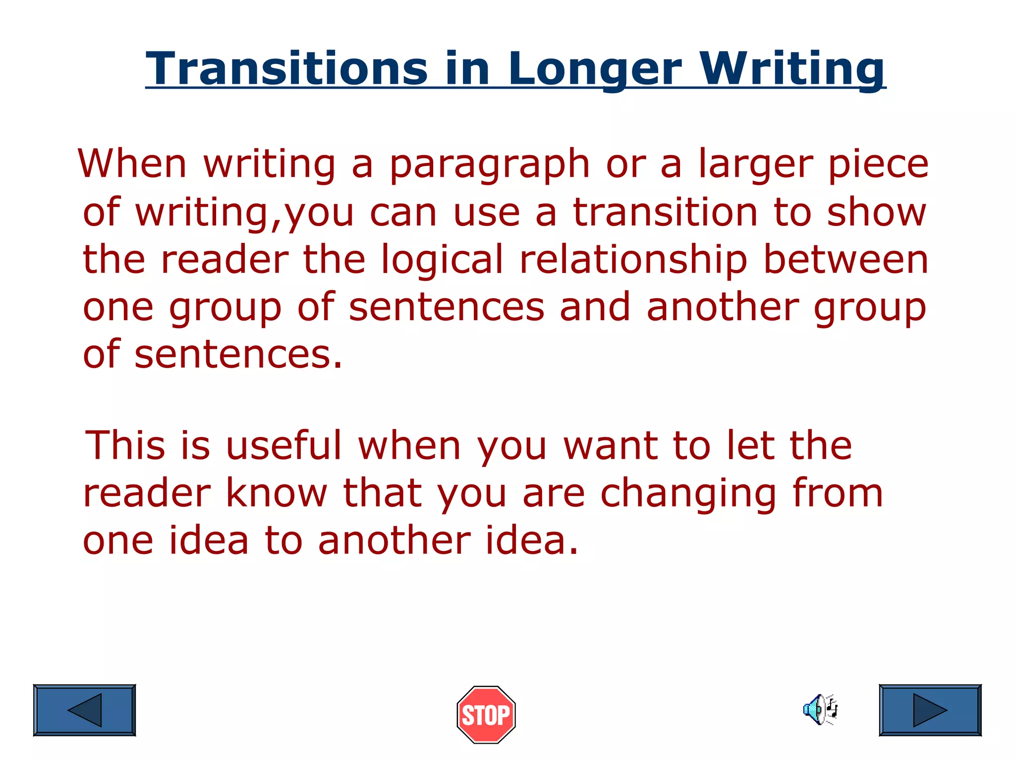 Using Transitional Words and Expressions | PPT