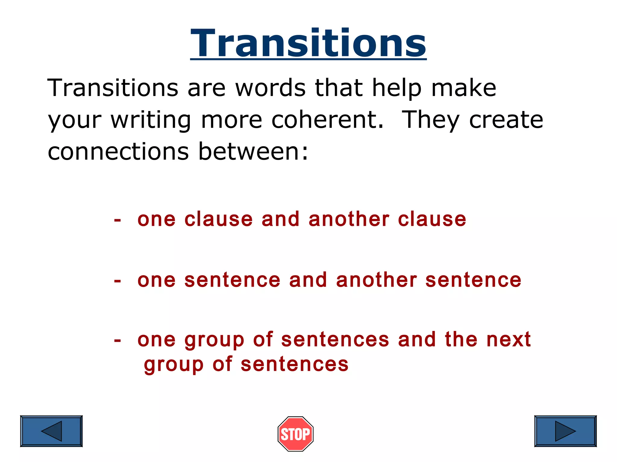 Using Transitional Words and Expressions | PPT
