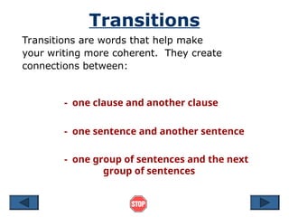 Using_Transition_Words, examples and types of transition | PPT