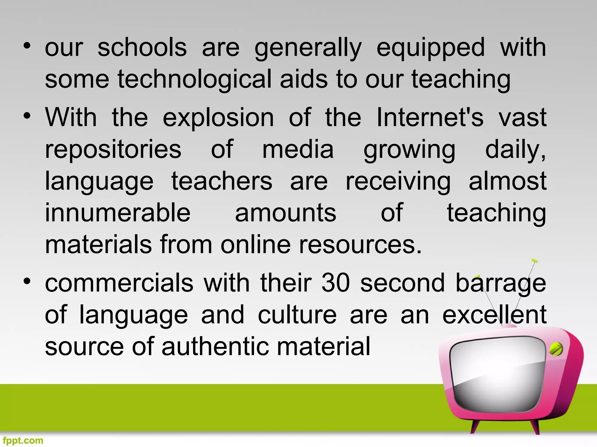 Using tv commercial in the language classroom | PPT