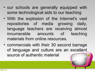 Using tv commercial in the language classroom | PPT