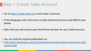 Send SMS using twilio with cloud code | PPT