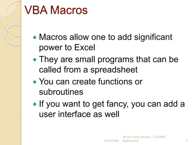 Using Visual Basic For Applications Vba Ppt
