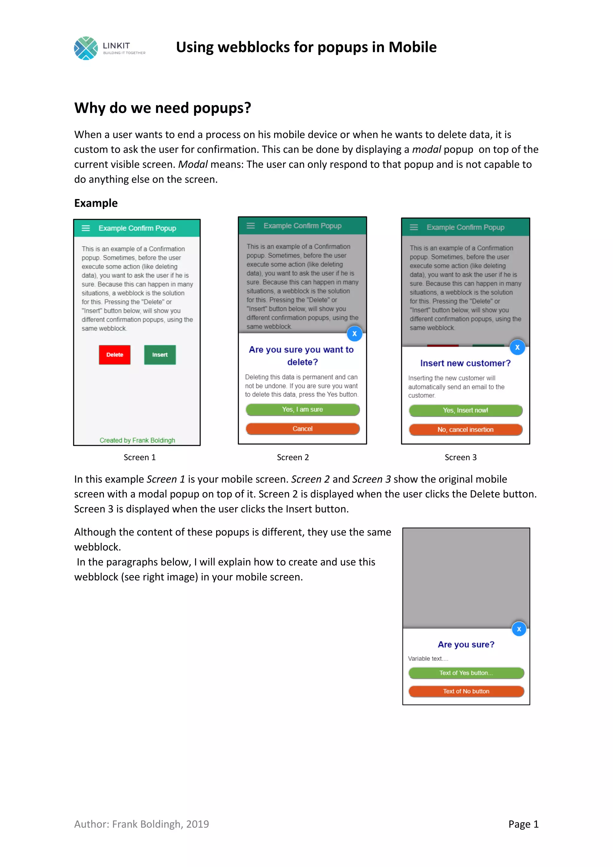 Using webblocks for popups in Outsystems Mobile | PDF