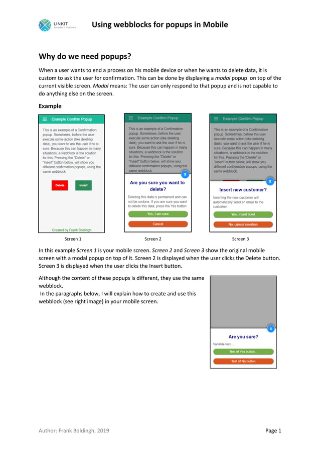 Using webblocks for popups in Outsystems Mobile | PDF