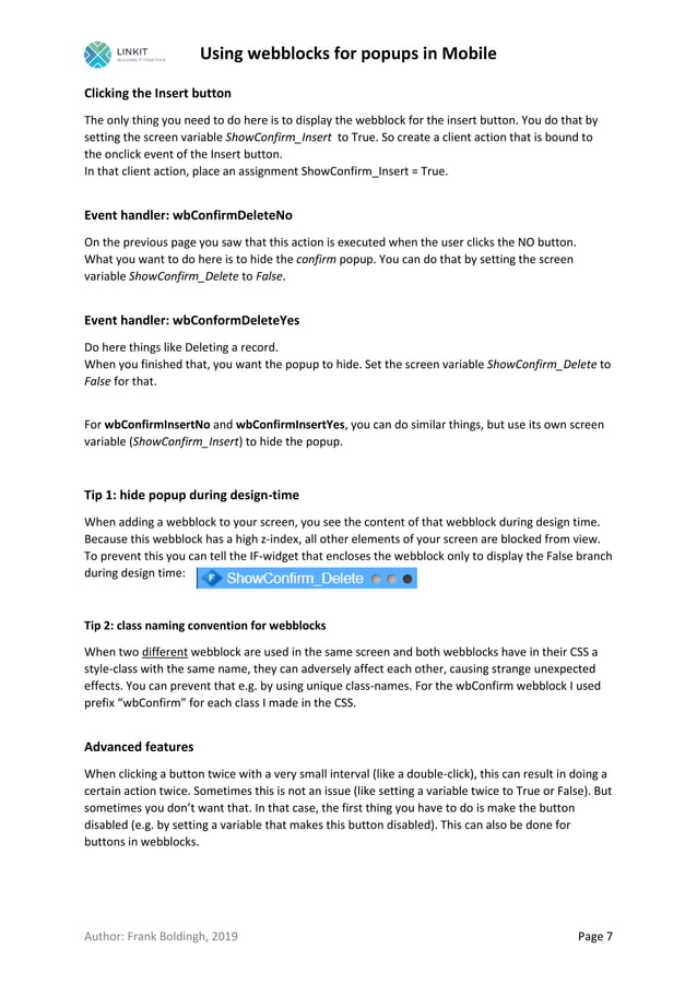 Using webblocks for popups in Outsystems Mobile | PDF
