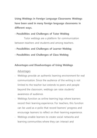Using weblogs in foreign language classrooms | PDF