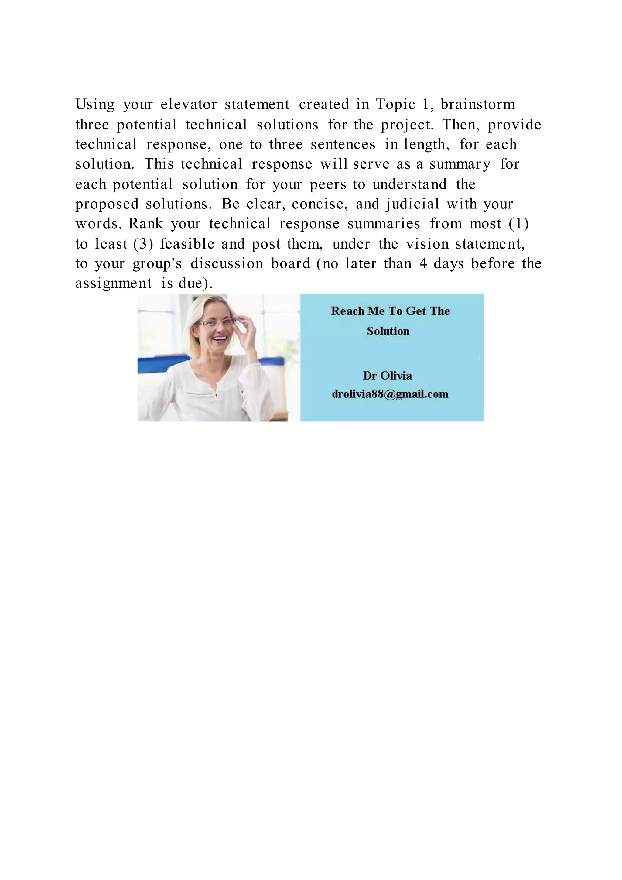 Using your elevator statement created in topic 1, brainstorm three p | PDF