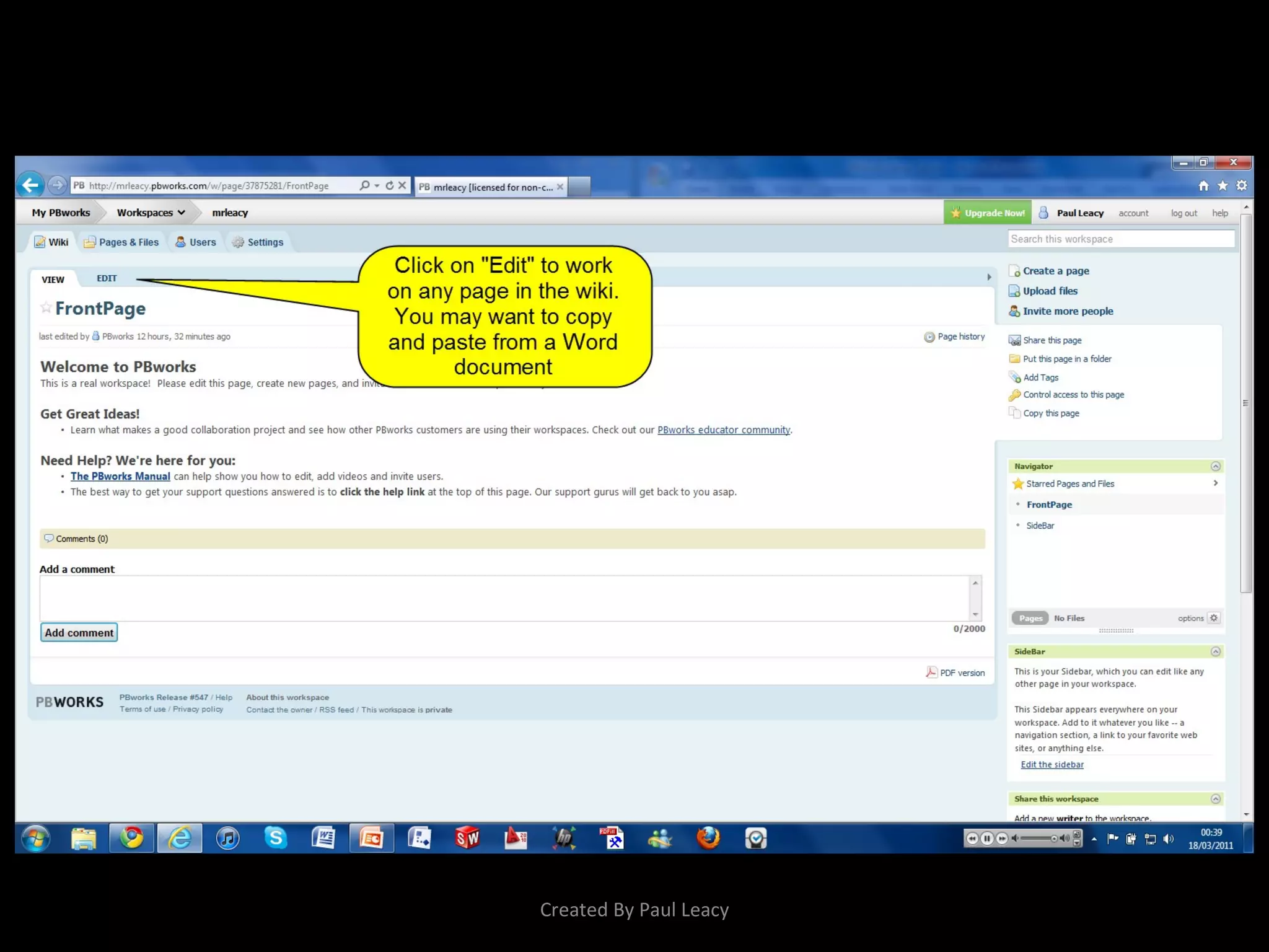 Using your wiki tutorial (pbworks) | PPT