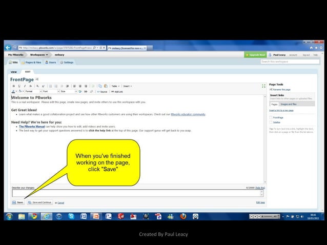 Using your wiki tutorial (pbworks) | PPT