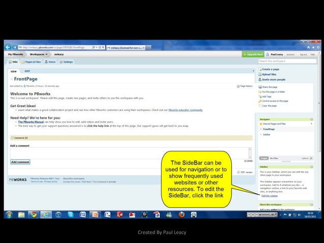 Using your wiki tutorial (pbworks) | PPT