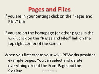 Using your wiki tutorial (pbworks) | PPT