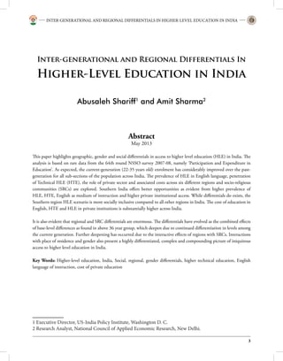 Inter-generational and regional differentials in higher education in India | PDF