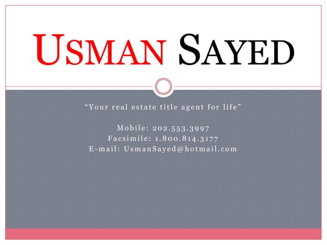 Usman Sayed Presentation | PPTX | Real Estate Industry | Industries