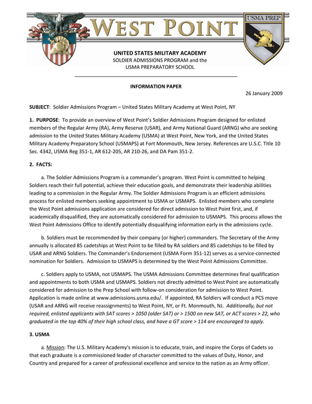 Usma Soldier Admissions Info Paper | PDF