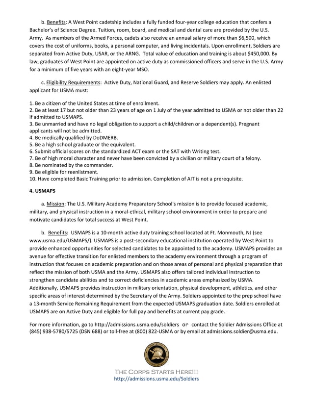 Usma Soldier Admissions Info Paper | PDF