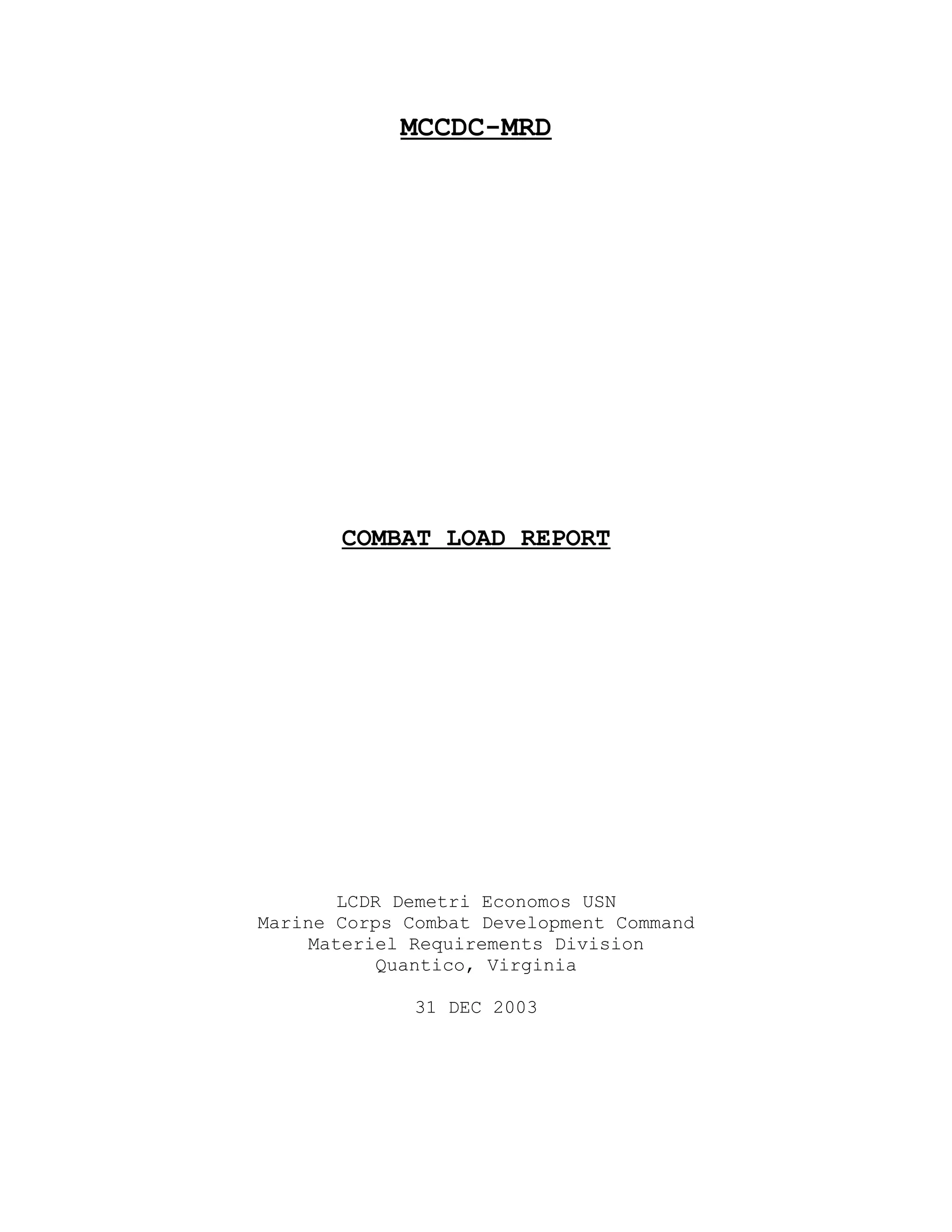 Usmc combat load report 2003 | DOC