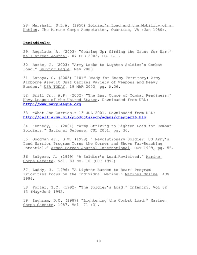 Usmc combat load report 2003 | DOC | Bodybuilding | Sports