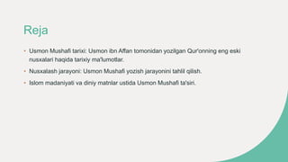 Usmon Mushafi tarixi.pptx shu slaudmmdnsndndp | PPT