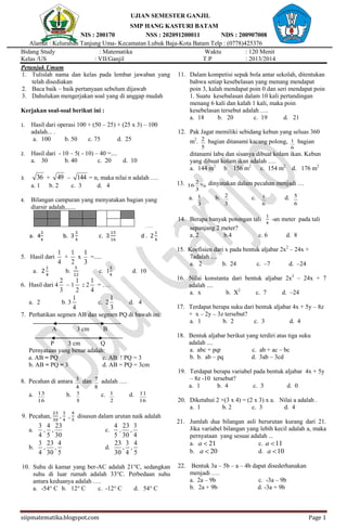 Us mtk kls vii ganjil 2013 | PDF