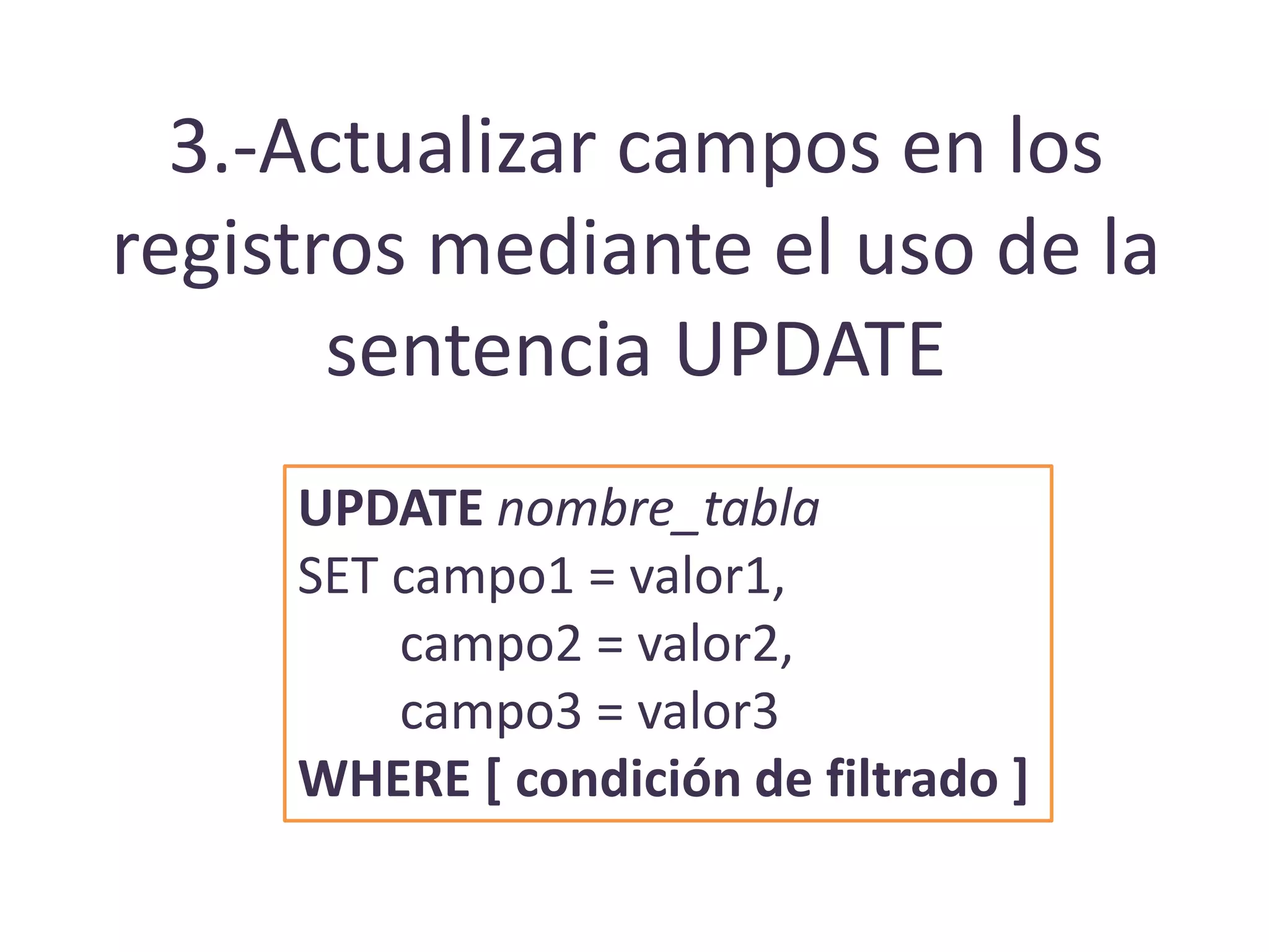 Uso de comandos insert, update y delete en bases de datos de sql server | PPT